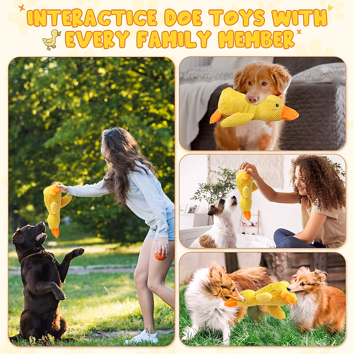 Seivble 2024 Upgraded Calming Duck Dog Toy, Yellow Duck Dog Toy for Dogs Emotional Support, Durable The Mellow Dog Squeak Duck Toys, Dog Chew Toys for Dogs Indoor Puppy (Yellow-Large)