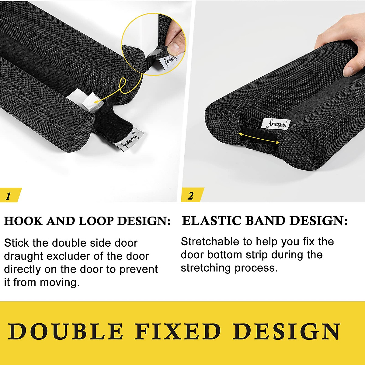 fowong Door Draft Stopper 30" to 36" Soundproofing Under Door Draft Blocker, Adjustable Noise Stopper Seal Large Gap, Black