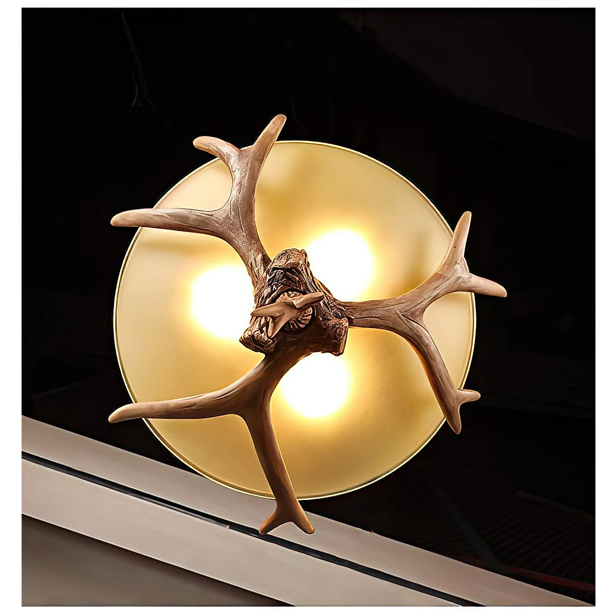 Antler Chandelier Rustic Retro Chandelier Faux Resin Antler Ceiling Light Fixture Frosted Glass Light Kitchen Farmhouse Restaurant Island Bedroom Loft Aisle 3 Light, Easy to Install