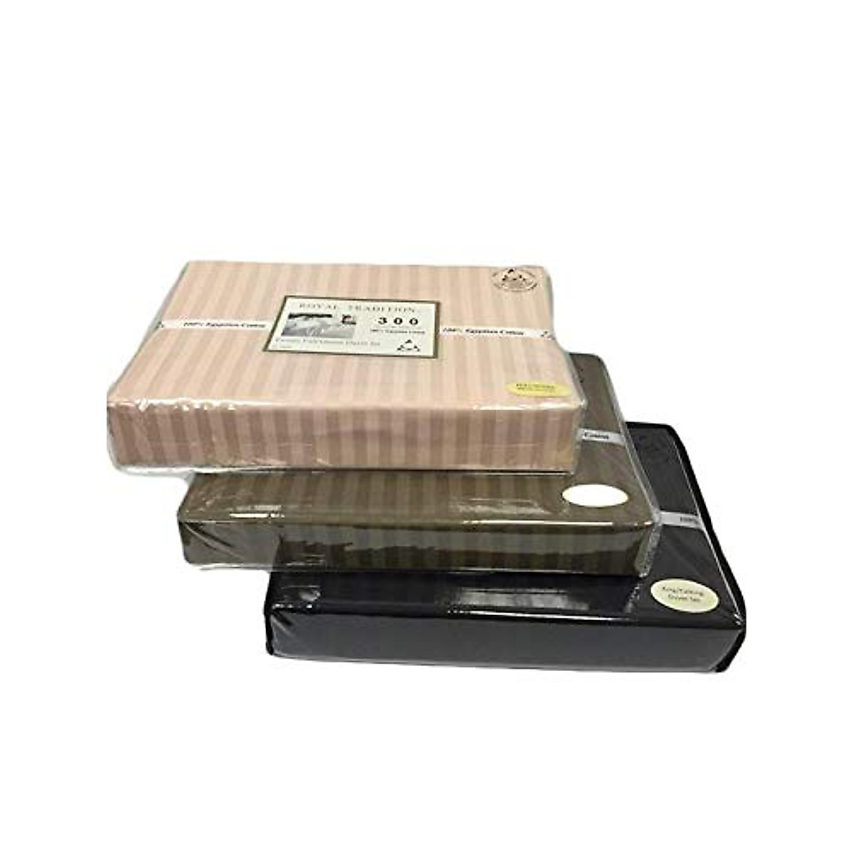 Golinens Luxury Duvet Cover Set Damask Stripe 300-Thread-Count Full/Queen Size, Navy