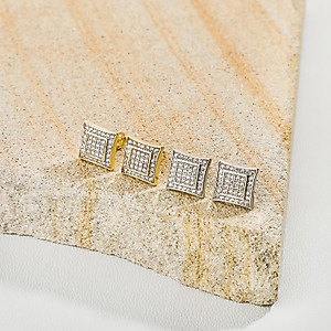 TOPGRILLZ 925 Sterling Silver Iced out Men and Women 14k Gold Square Kite Screw Back Hypoallergenic Stud Earrings with Simulated Diamond (Gold)
