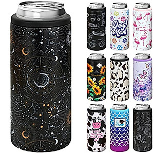 NewYT Skinny Can Cooler,Slim Can Cooler Insulated,Double Wall Vacuum Stainless Steel Drink Holder,Skinny Can Coozie 12oz for Hard Seltzer,Slim Beer and Energy Drinks-Astrology Print