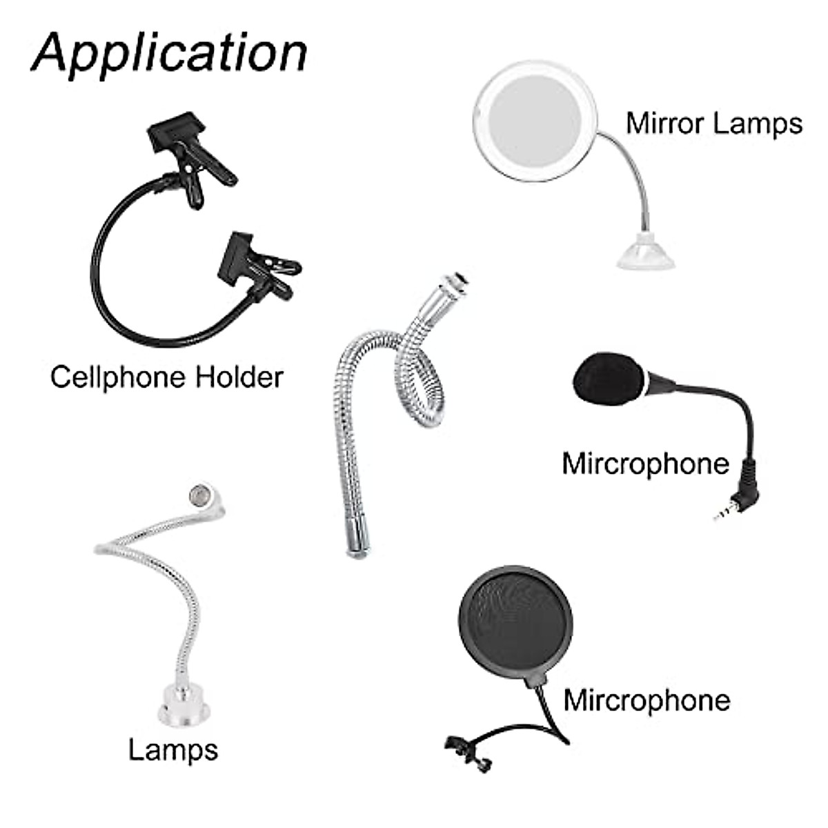 PATIKIL 23.6" Universal Gooseneck Hose, M10/M8 Fine Thread 8mm Metal Bendable Hose Flexible Arm Gooseneck Tube Extension for Multifunction DIY, Silver Tone