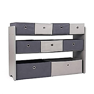 Humble Crew Book Organizer Kids Bookshelf, Grey/Navy & Kids Toy Organizer with 9 Storage Fabric Bins, Grey