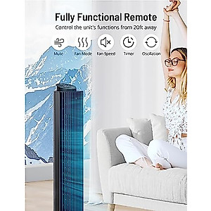 PARIS RHÔNE Tower Fan with Remote, 90° Oscillating Quiet Cooling Fan, 42'' or 36'' Height Adjustable, 5 Speeds, Sleep Mode, 12H Timer, Tall Standing Room Fan for Bedroom, Office and Home