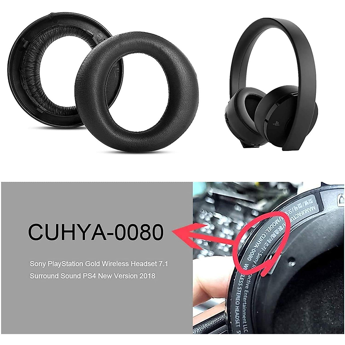 YDYBZB Ear Pads Ear Cushions Replacement Compatible with Sony PlayStation Gold Headset 7.1 Surround Sound PS4 2018/500 Million Limited Edition Headphone Protein Leather Earpads (Black)