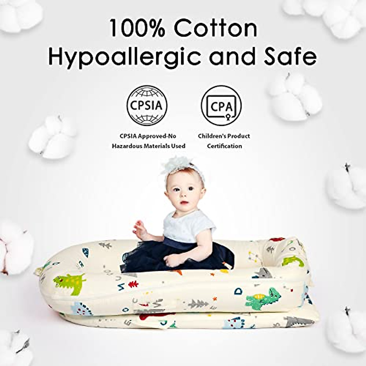 Baby Lounger Cover for Dockatot Deluxe + | Premium Quality Newborn Lounger Cover | 100% Cotton Hypoallergenic Extra Cover [Fits Deluxe+] (Cover Only) (Dino)