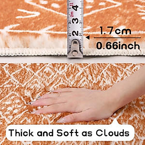 Tititex Orange White Bohemian Area Rug - 1.6'x2.6' Ultra Soft Faux Rabbit Fur Boho Runner Rug Doormat, Non-Slip Mat Washable High-Pile Carpet for Kitchen Laundry Room Decor