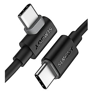 SUNGUY USB C to USB-C Cable, 2-Pack 1.5FT Right Angle 60W PD Type C to C Fast Charge Cord Compatible for Samsung Galaxy S22/S21/S20/Z Fold 3/Note 20, MacBook Air/Pro, iPad Pro 2020, Pixel 5/4/3 XL