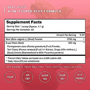 Beet Root Powder Circulation Supplement | Superfood Powder Nitric Oxide Supplement with Beetroot Juice, Super Reds Powder & Grape Seed Extract | No Sugar Beet Supplement