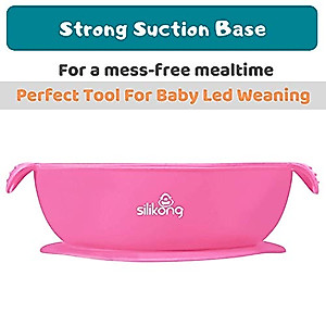 Silikong Divided Suction Bowl for Toddlers | BPA Free | Microwave, Dishwasher and Oven Safe | Fits Most Highchair Trays | Stay Put Baby Feeding Plates and Dishes for Kids and Infants (Pink)