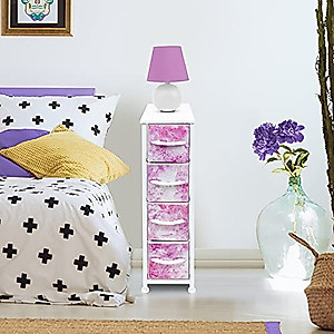 Sorbus Narrow Dresser Tower with 4 Drawers - Vertical Storage for Bedroom, Bathroom, Laundry, Closets, and More, Steel Frame, Wood Top, Easy Pull Fabric Bins (Tie-dye Pink)