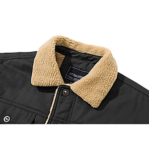 CRYSULLY Men's Winter Thicken Coat Button Cargo Jacket Windbreaker Coat Dark Grey