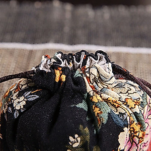 Retro Teapot Bundle Pocket, Flower Pattern Teacup Bag, Jewelry Storage Bag, Drawstring Bundle Pocket, Cotton Linen Teaware Storage Bag(Wine Red)