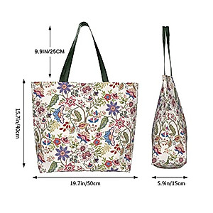 Canvas Tote Bag with Interior Pocket Sturdy Lining Large Shopping Bag for Women Durable Lady Totes Flower Print
