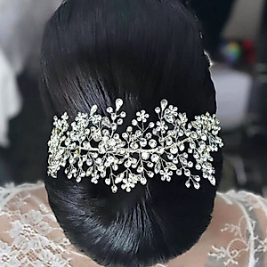 LOVFOIVER Bridal Headband Wedding Headpiece for Bride Rhinestone Wedding Hair Accessories for Brides(Silver)