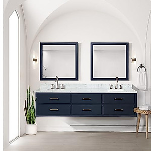 Bell+Modern Tuckerton 80 in W x 22 in D Blue Double Bath Vanity, Carrara Marble Top and Mirror