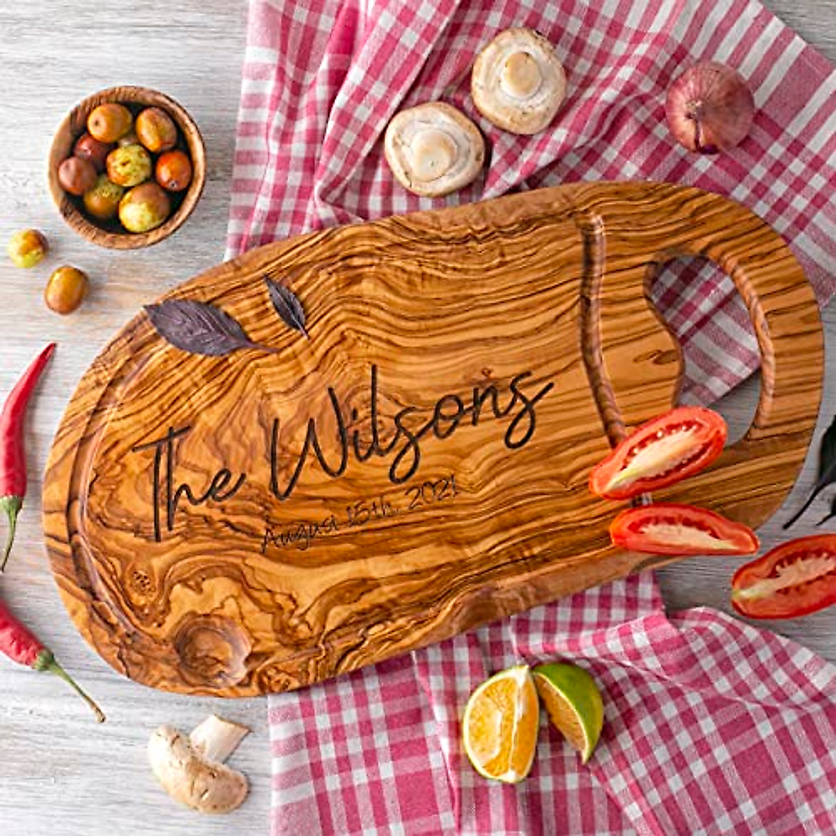 Forest Decor Olive Wood Cutting Board, Wooden Board with Juice Groove, Steak Board for Barbeque, Grilling Meat, Handcrafted Charcuterie Cheese Serving Board, Chopping and Carving Block, 16x6.5