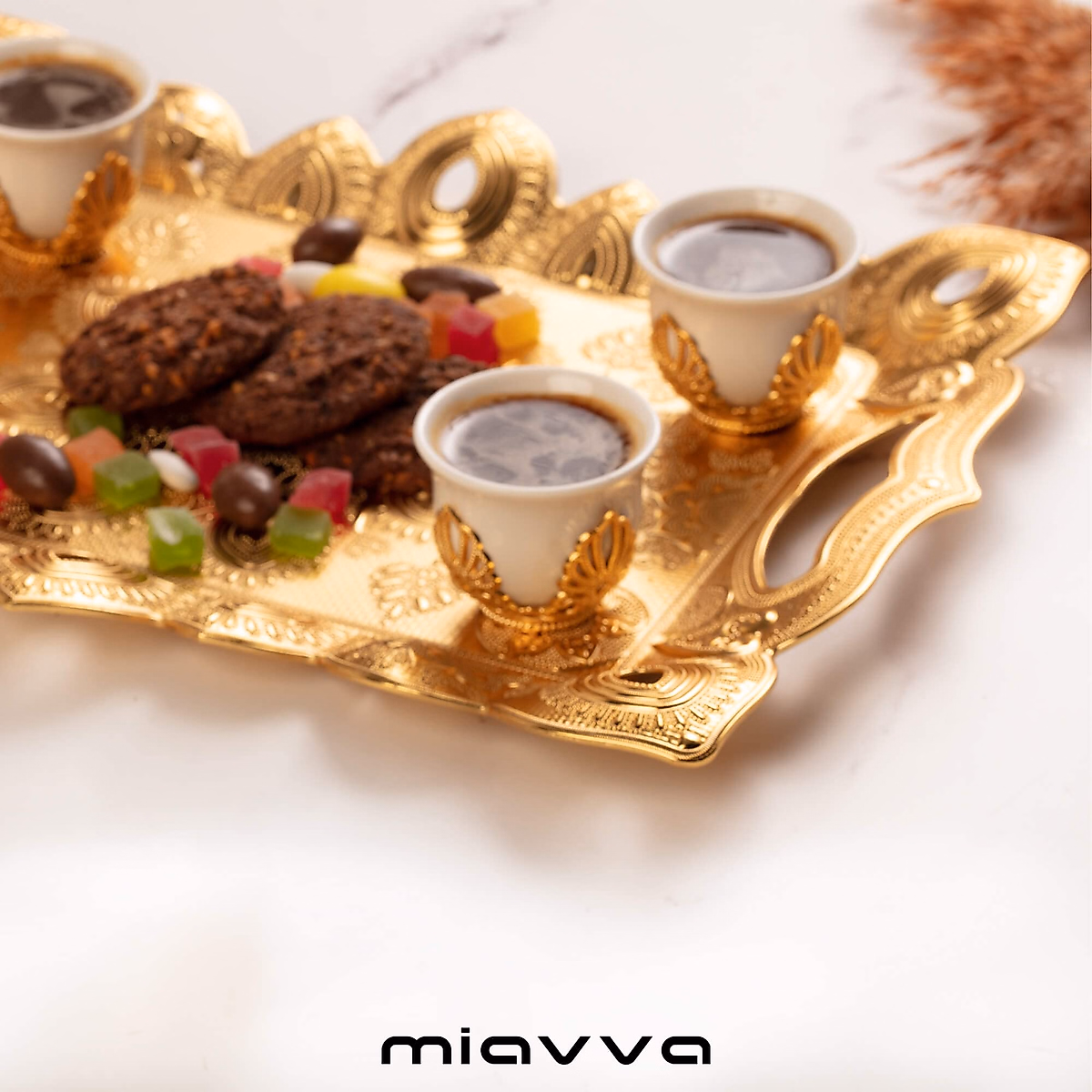 Serving Tray, Vintage Serving Metal Tray for 6 People (Premium Gold)