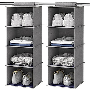 JONZIN 2 Pack Hanging Closet Organizer and Storage 4-Shelf, Hanging Shelves for Closet, Collapsible Wardrobe Hanging Shelves Organizer for Bedroom or Garment Rack, 11.81" x 11.81" x 27.95"