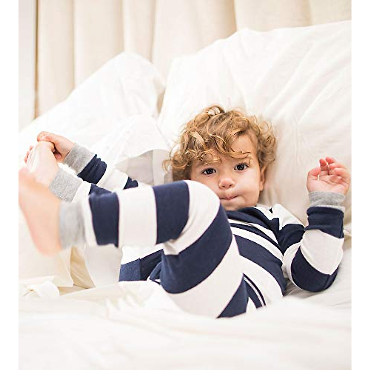 Burt's Bees Baby baby boys Pajamas, Tee Pant 2-piece Pj Set, 100% Organic Cotton and Toddler Pajama Bottoms, Blue Watercolor Chevron, 4T US