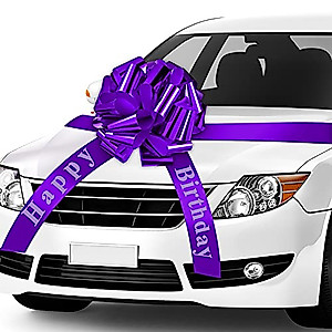 Happy Birthday Car Bow Big Car Ribbon Bow Large Gift Wrapping Bow Giant Bow for Car Decorative Huge Pull Bow for Christmas Party Birthday Car Decoration (Purple,20 Inches)
