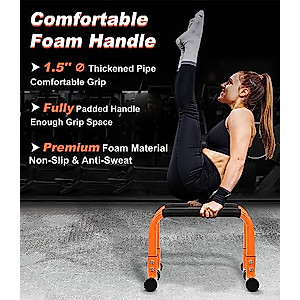 TABEKE Push Up Bar, 12" High Parallettes Bars & Dip Bar With Full-Cover Foam Handles, No Wobbling Calisthenics Equipment For Handstand, L-Sit, Gymnastics, Strength Training Home Gym