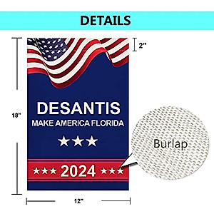 Shmbada Ron DeSantis 2024 Make America Florida Garden Flag, Double Sided Burlap Vertical Outdoor Decorative Flag for Yard Lawn Patio Farmhouse 12. x 18 Inch