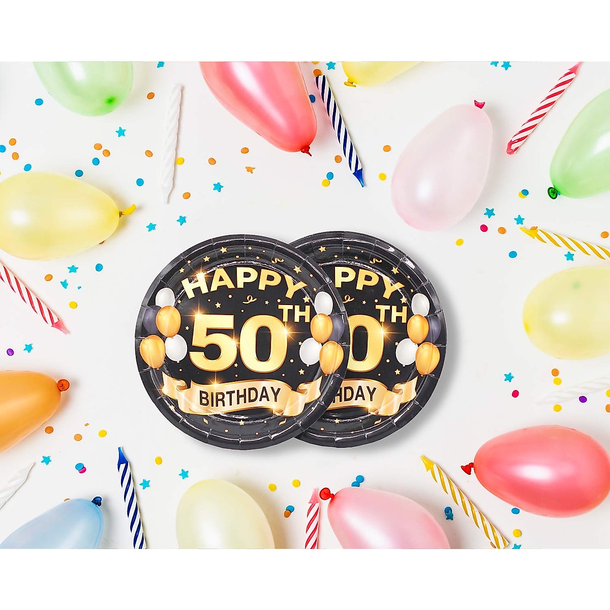 50th Birthday Plates Black and Gold Dessert, Buffet, Cake, Lunch, Dinner Plates for 50th Birthday Decorations Party Supplies, Happy 50th Birthday! 50 Count, 9" Plate Design for 50th Birthday Party