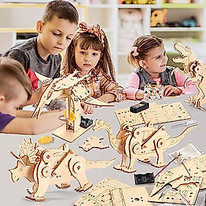 STEM Projects Kits for Kids Age 8-10-12, 4 in 1 3D Wooden Puzzles Dinosaur Craft for 6-8, Building Toys for Boys Ages 8-12, Wood Woodworking Model Kits, DIY Dino Robot Kit