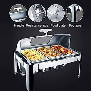 UZOURI 9L Stainless Steel Chafing Dish Set Buffet Silver Catering Warmer Set, Rectangle Chafing Dish Set, for Buffet Catering Kitchen Party(Size:Single Grid) (Double Grid)