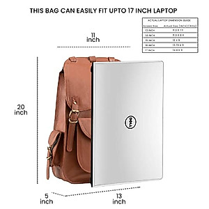 Handmade World Vintage Full Grain 20 Inch Tan Brown Leather Laptop Large Backpack Casual Bookbag Daypack Camping Travel Rucksack Knapsack