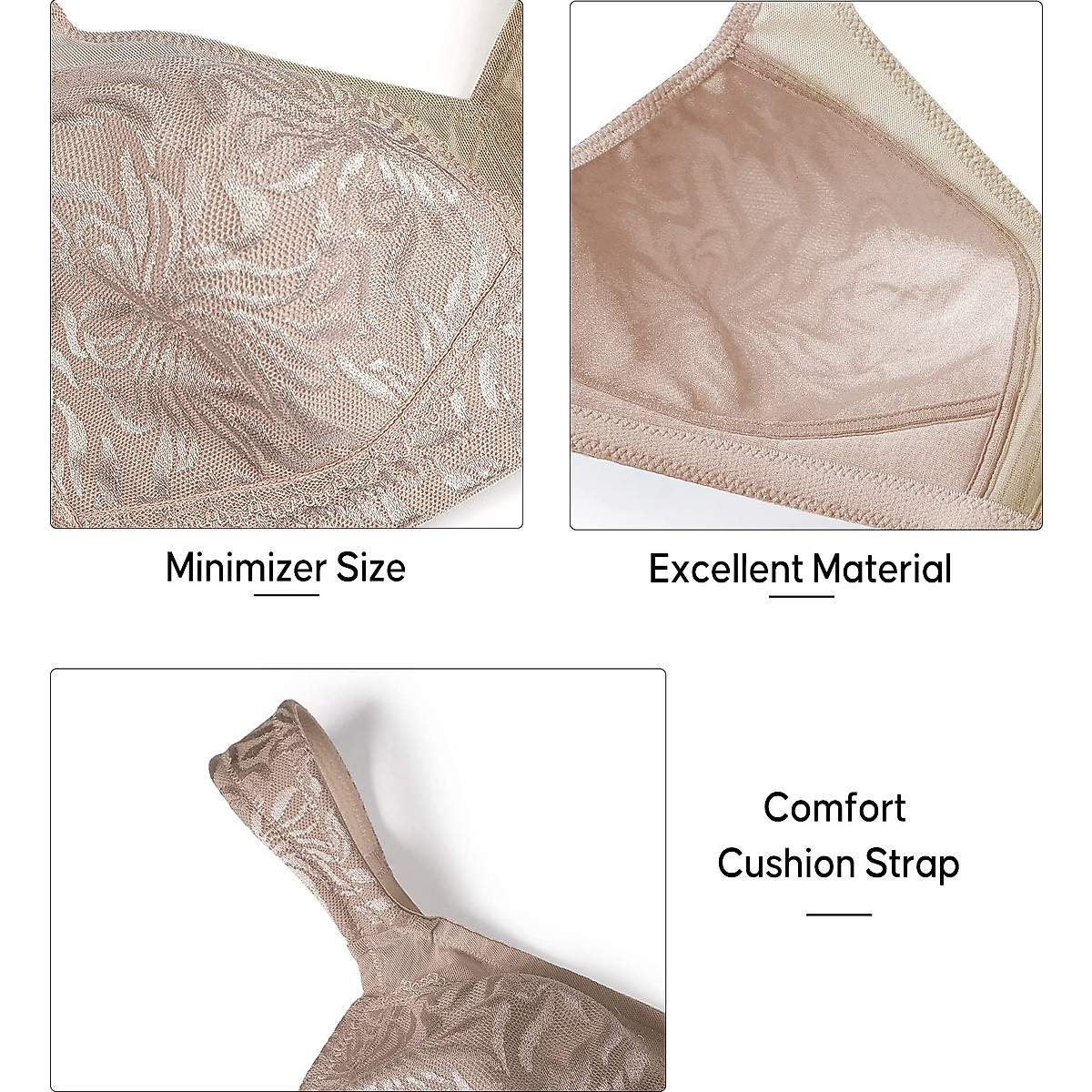 ZeroBound Women's Minimizer Bras Comfort Cushion Strap Wirefree Full Coverage Large Bust Non-Padded Bra(Toffee,38DD)