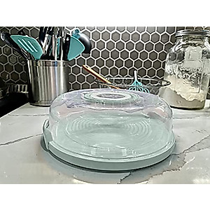 Top Shelf Elements Pie, Cake, Cheesecake Carrier for up to 10 in x 4 1/2 in cake. Two Sided Fashionable Stand Doubles as Five Section Serving Tray Perfect Taker Caddie for Travel (Green)