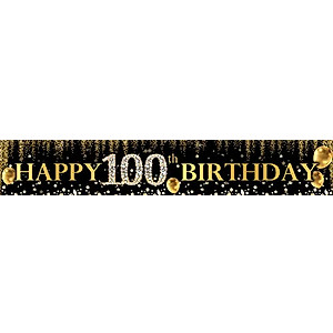 ZDX Happy 100th Birthday Theme Banner Birthday Party Poster Decor Black Backdrop Gold Balloon Photo Outdoor & Indoor Hanging With ZDXZ-US-HF346-fba 0