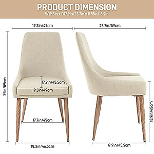 E&D FURNITURE Dining Chairs, Upholstered Metal Leg Living Room Chair Set of 4 Accent Beige Fabric Dining Comfy Chair for Kitchen and Dining Room