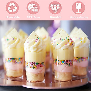 TOFLEN 50 Pack 3 oz Mini Dessert Cups with Lids and Spoons, Round Tall Plastic Dessert Shooters Party Serving Tumbler Cups for Parfait Appetizers & Dessert Shot Glasses