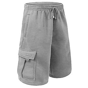 NE PEOPLE Men’s Cargo Shorts – Active Casual Comfy Workout Gym Elastic Drawstring Fleece Pockets Sweat Pants NEMP07 Hgray XL HeatherGray