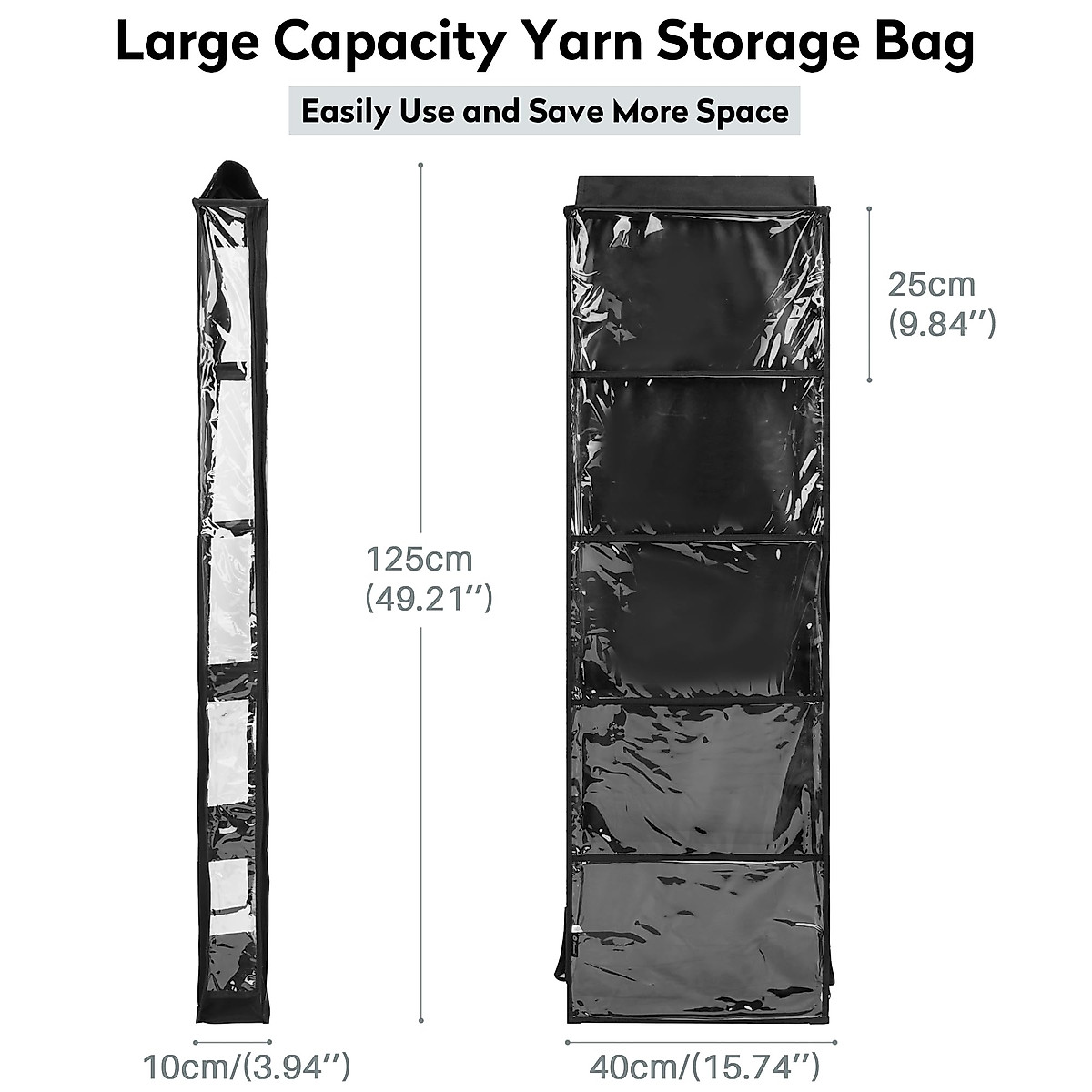 PACMAXI Hanging Yarn Storage Knitting Organizer Storage with 5 Compartments, Clear Wall Display Bulky Yarn Organizer for Knitting Needles, Crochet Hooks(Large Size) (black)