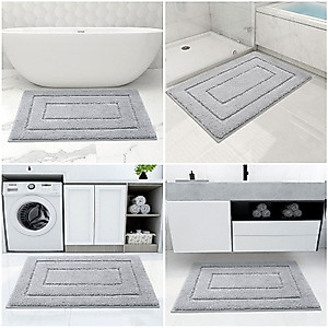Buganda Bathroom Rugs, 24" x 16", Soft and Absorbent Microfiber Bath Rugs, Non-Slip Shaggy Bath Carpet, Machine Wash Dry Bath Mats for Bathroom Floor, Tub and Shower, Grey