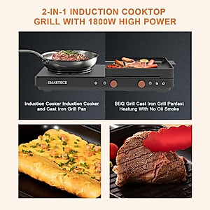 2-in-1 Electric Griddle & Induction Cooktop and 1800W Induction Burner with Removable Griddle Pan Non-stick,Dual Independent Temperature Control Options with Timer,for Kitchen and Outdoor BBQ