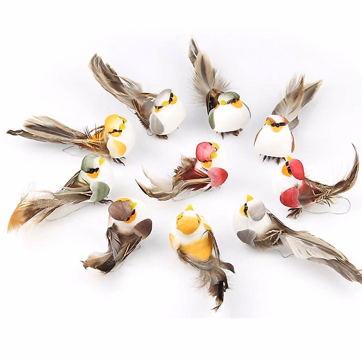 LWINGFLYER 12pcs Artificial Foam Feather Birds Mini Decorative Love Bird Ornaments for Wreaths Craft Christmas Tree Decoration Flower Arrangements 10cm/4inch Claw