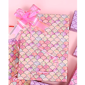 U'COVER Mermaid Birthday Gift Wrapping Paper for Girls Baby Shower Kids Women Pink wrapping Paper for Bridal Shower Mermaid Party Favors Wedding Anniversary Graduation Gift Wrap 10 Folded Sheet
