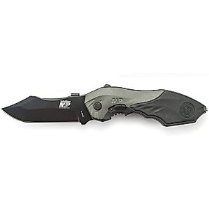 Smith & Wesson M&P SWMP5L 8.5in High Carbon S.S. Assisted Opening Knife with 3.5in Clip Point Blade and Aluminum Handle for Outdoor, Tactical, Survival and EDC, One Size,Black