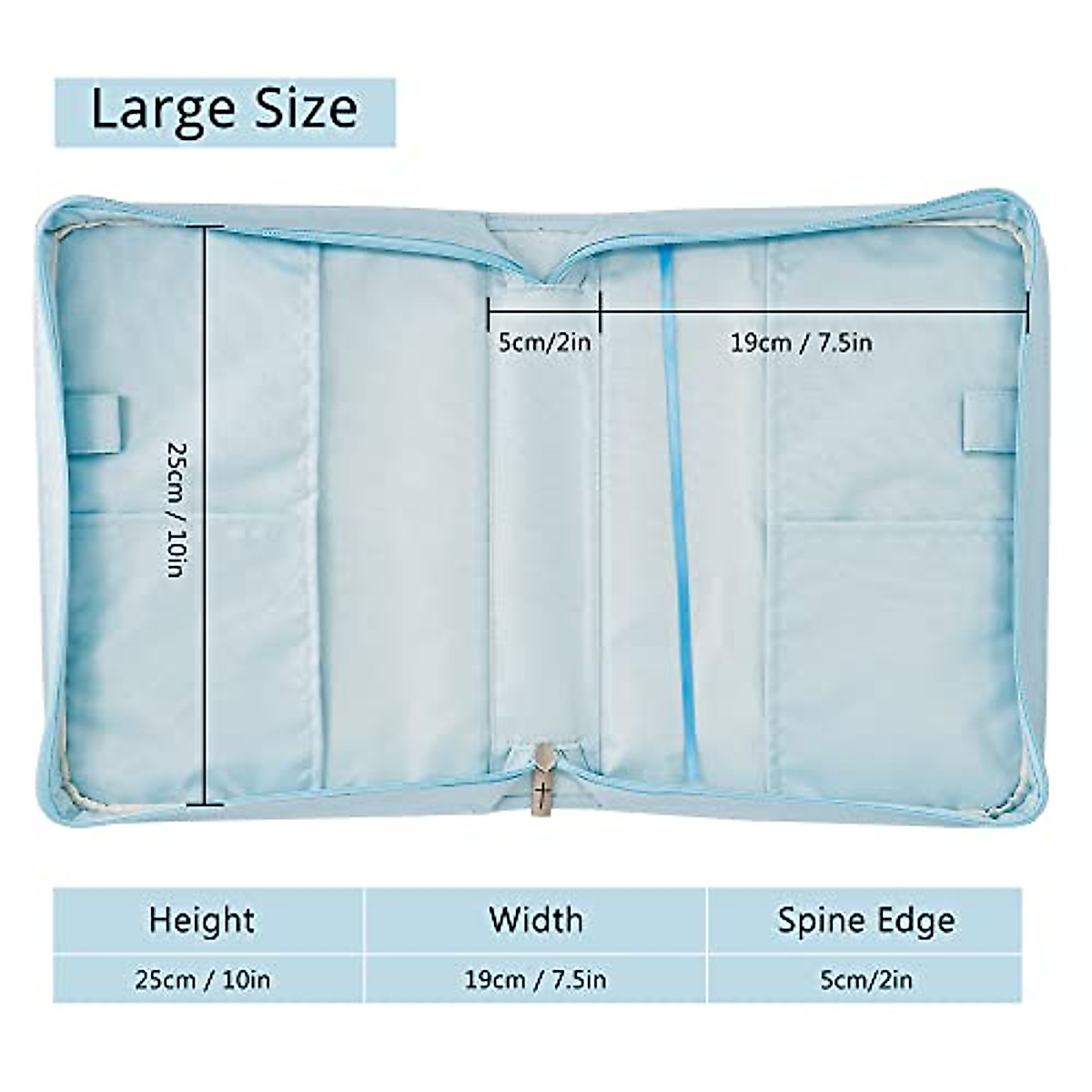 IvyRobes Zipper Bible Cover for Women Girls PU Leather, Blue Floral Pattern with Handle, Bible Bag Carrying Case Large Size