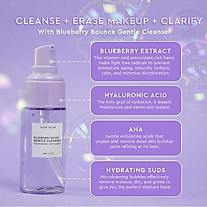 Glow Recipe Blueberry Bounce Gentle Face Cleanser Travel Size - 3-in-1 Foaming Double Cleanser, Makeup Remover & Clarifying Mask - Hydrating Hyaluronic Acid, Blueberry Extract & Exfoliating AHA (30ml)