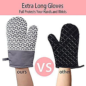 NAVITHOUS Oven Mitts and Pot Holders Sets 6pcs, Thick Cotton Oven Gloves High Heat Resistant 500℉with Extra Long Oven Mitts and Hot Pads Potholders with Non-Slip Silicone Surface for Cooking Baking