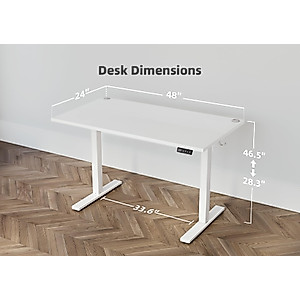 Seang Electric Standing Desk with Adjustable Height, 48x24 Inch Stand Up Desk, Sit Stand Desk with Splice Board for Home Office Computer Workstation, White Frame/White Top