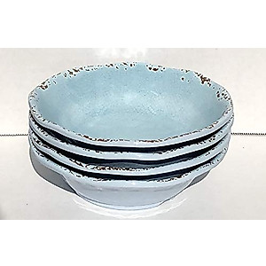 Tommy Bahama 100% Melamine 4-Cereal/Soup Bowls (7” Diameter x 2” Deep) RUSTIC CRACKLE LIGHT BLUE