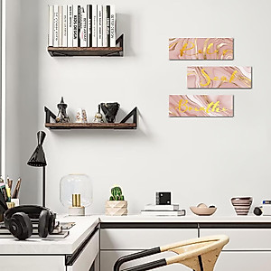 3 Pieces Funny Rustic Wooden Art Wall Hangings Relax Soak Breathe Pink Gold Marble Style Wood Signs 12 X 4 Inches for Home, Living Room, Bedroom, Yoga Room Wall Decor